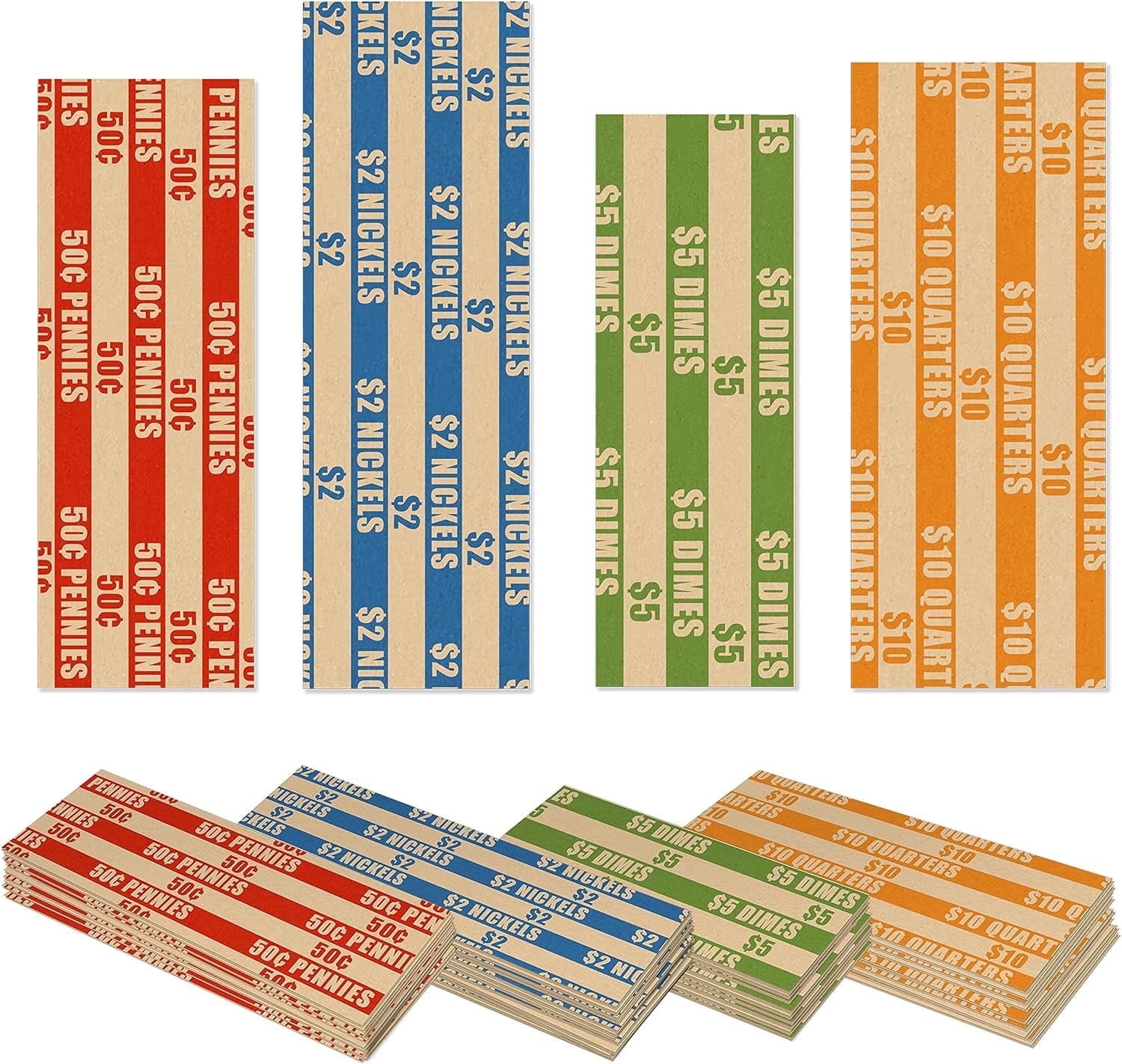 Assorted Coin Wrappers,Bexikou 150 Pcs Flat Stripped Coin Roll Wrapper ...