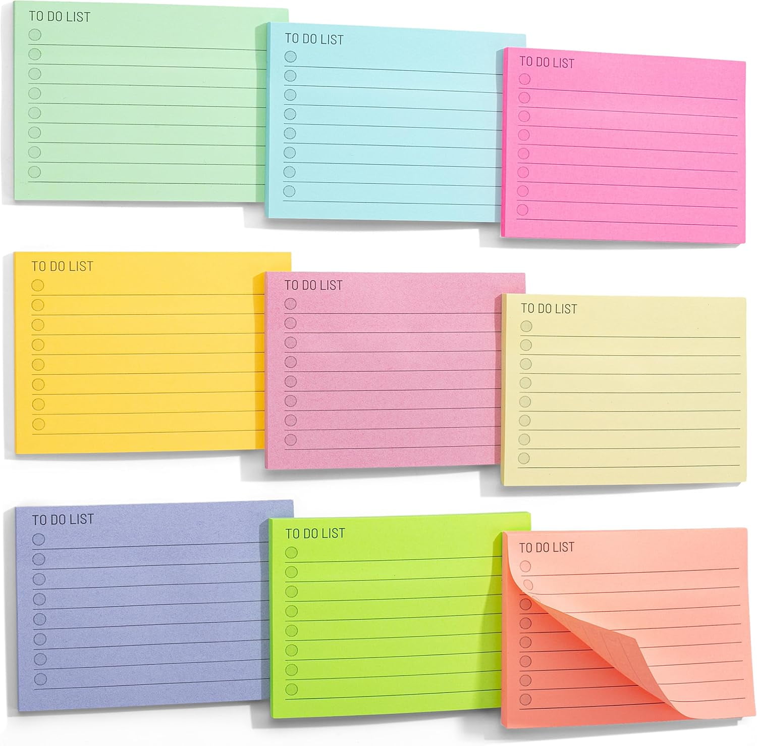 Assorted Color 4"x3" Lined Sticky Notes, 360 Sheets, 9 Pads, Perfect ...