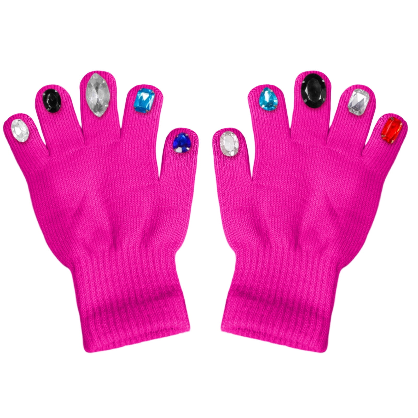 Assorted Color Crystal Knit Gloves - Stylish Full Finger Winter Mittens ...