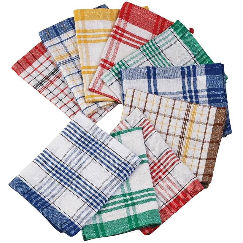 Assorted Color Kitchen Towels - Crosshatch Plaid Patterned Towels - Set ...