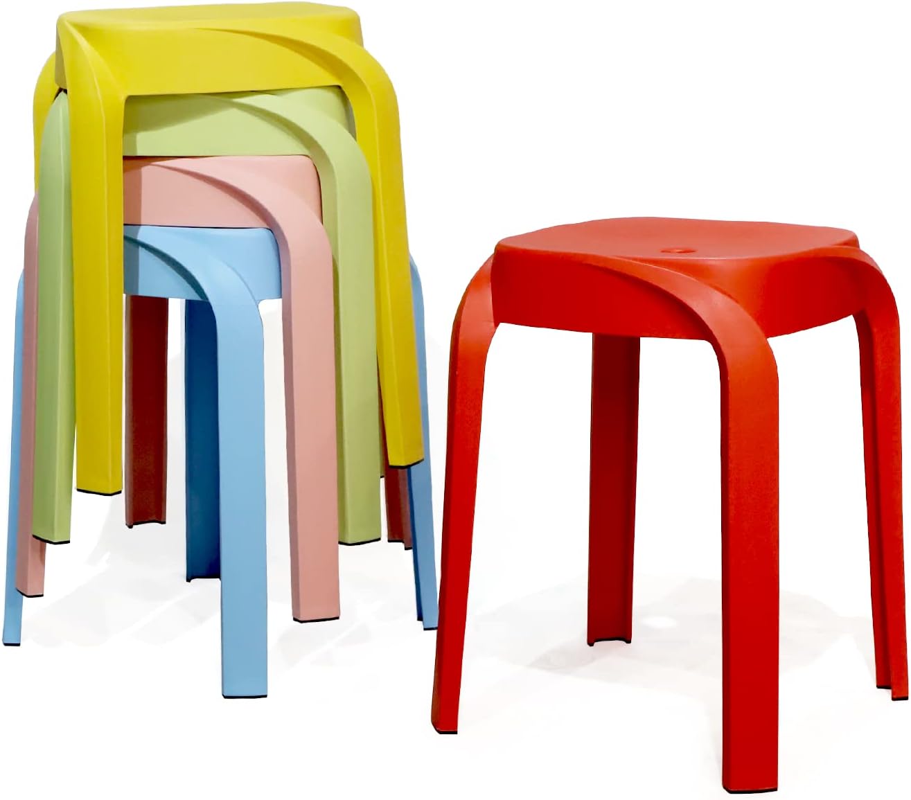 Assorted Color Plastic Stackable Stool, 17.75" Portable Nesting Stools ...