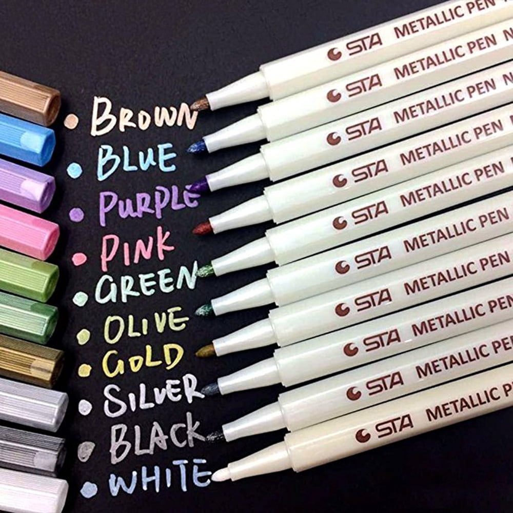 10 Pcs Assorted Colored Metallic Permanent Paint Marker Pens 1ML ...