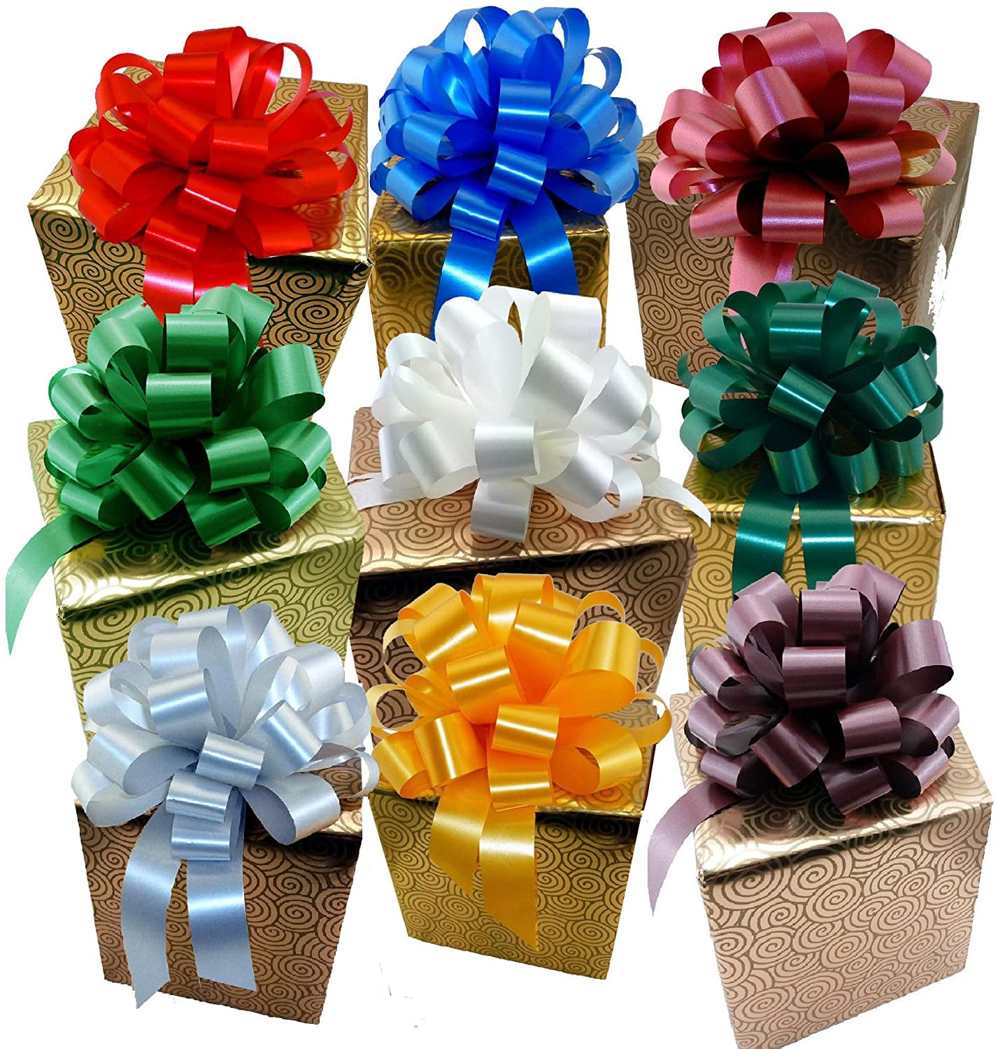 Assorted Colors Christmas Gift Pull Bows - 8" Wide, Set of 9, Red ...