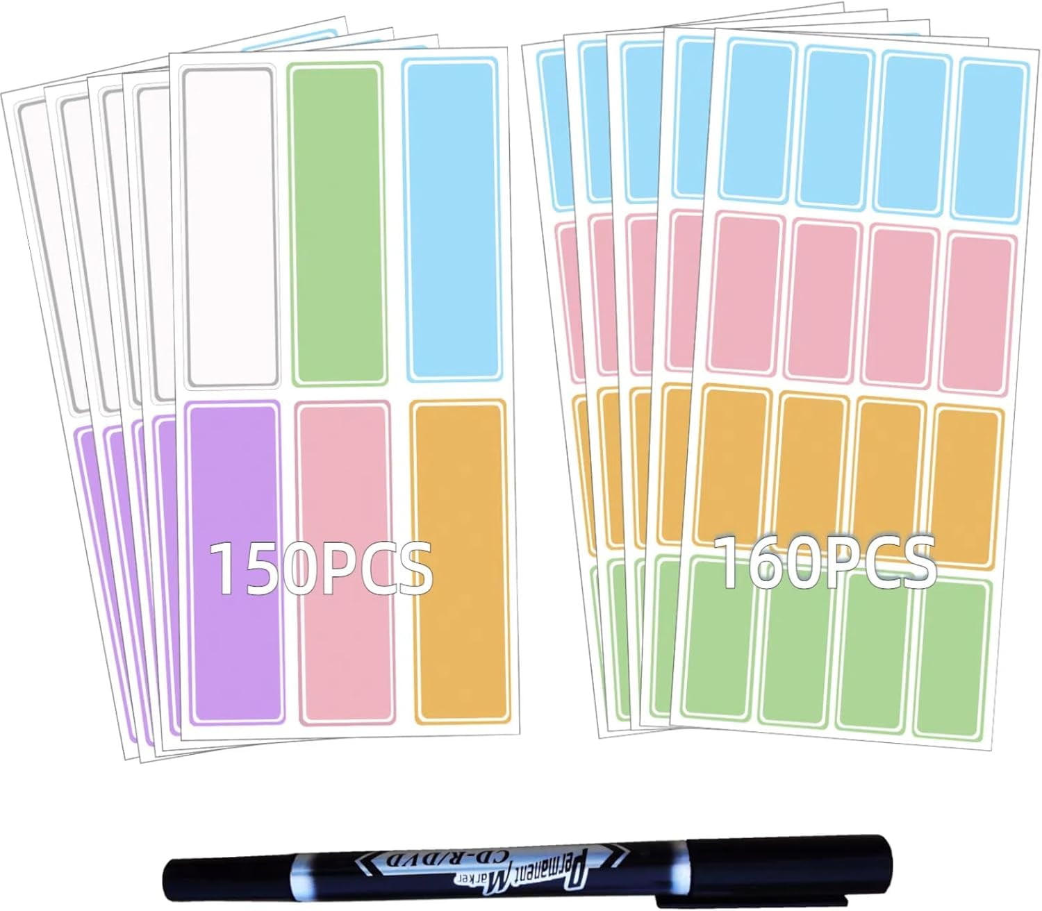 Assorted Colors Waterproof Removable Labels - with Pen Adhesive Name ...