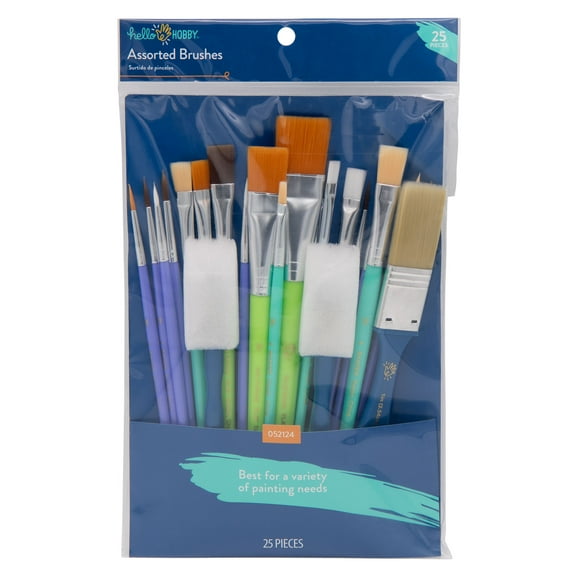 Hello Hobby Assorted Craft Brush Set 25pcs including synthetic Taklon ...