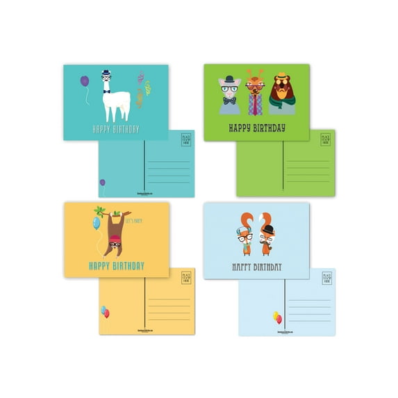Assorted Cute Animal Happy Birthday Postcards - Full Color on Both ...