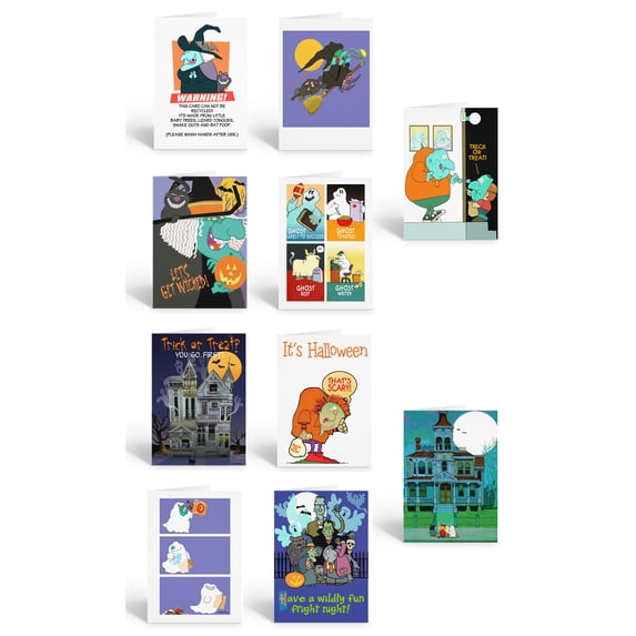 Assorted Cute Halloween Greeting Cards - 10 Cards with Envelopes ...