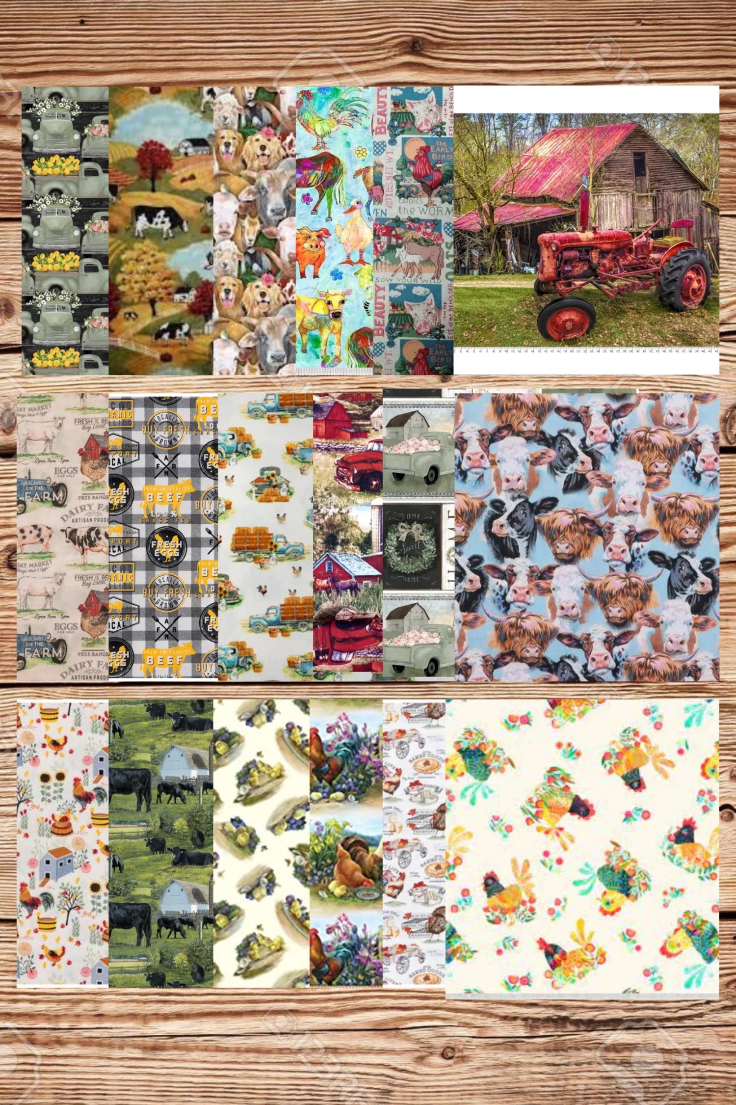 Assorted Farm Flat Fold Assortment 25 Yard Bundle Cotton Fabric ...