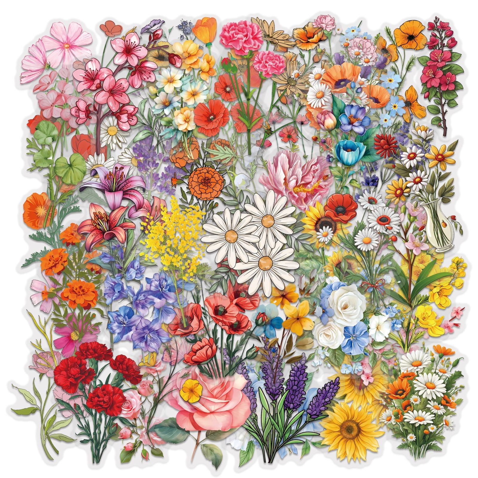 Assorted Flower Stickers Pack for Scrapbooking Journaling Laptop Water ...