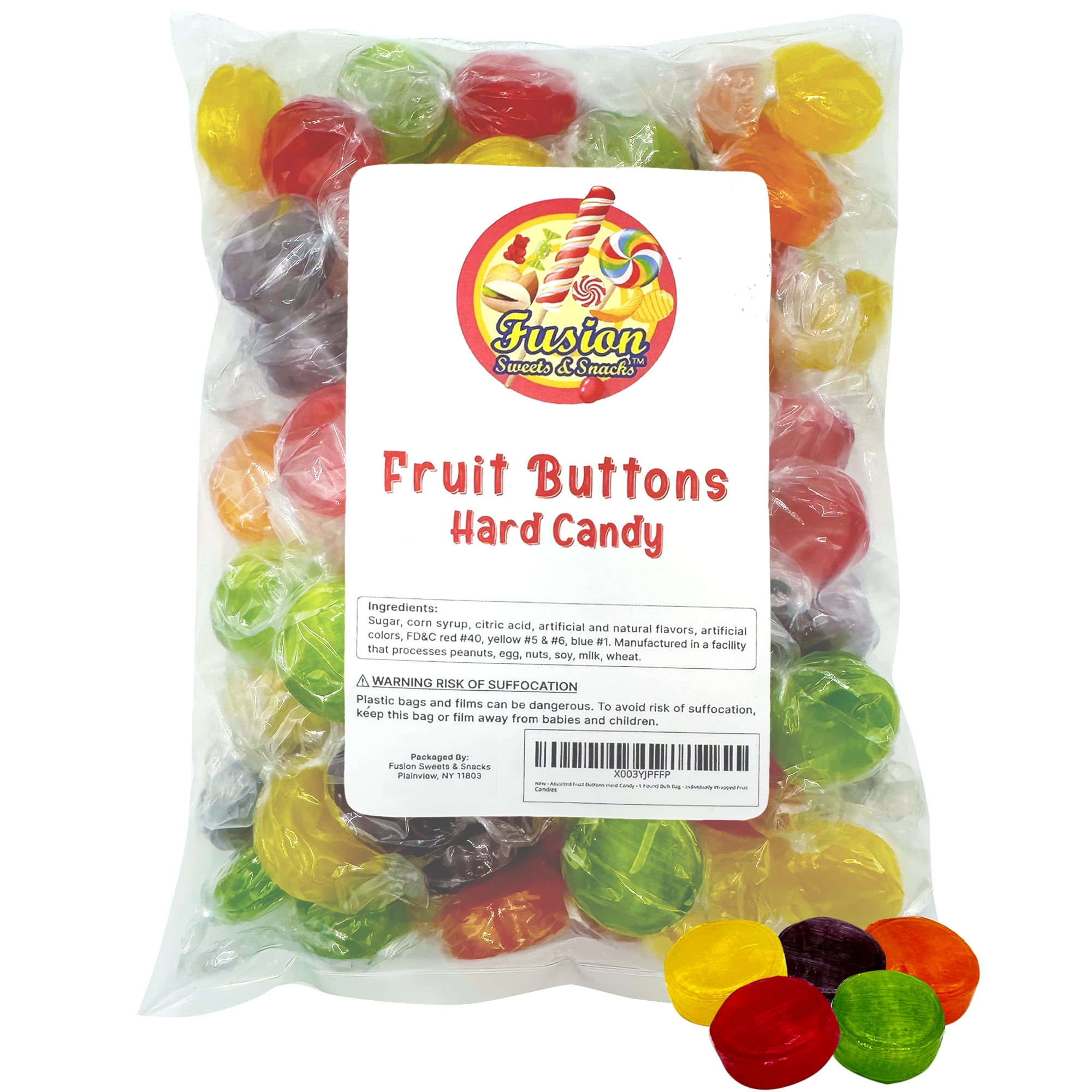 Assorted Fruit Buttons Hard Candy - 1 Pound Bulk Bag (Approx 80 Pieces ...