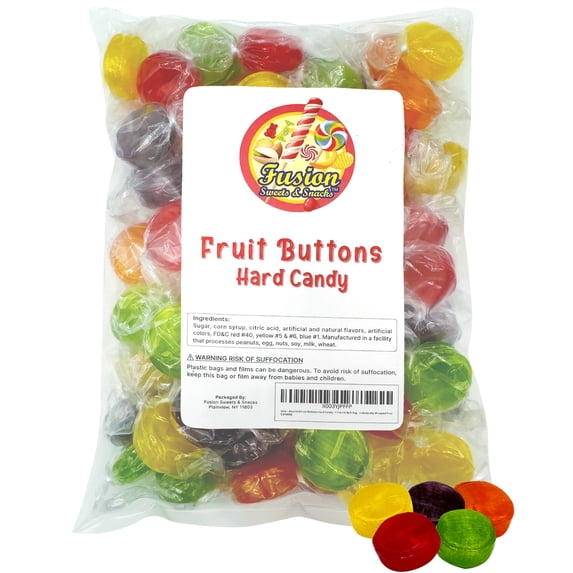 Assorted Fruit Buttons Hard Candy - 1 Pound Bulk Bag (Approx 80 Pieces ...