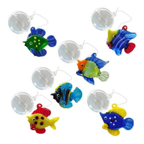 Assorted Glass Fish Bubble Hanging Accent Set of 6 Aquarium Float ...