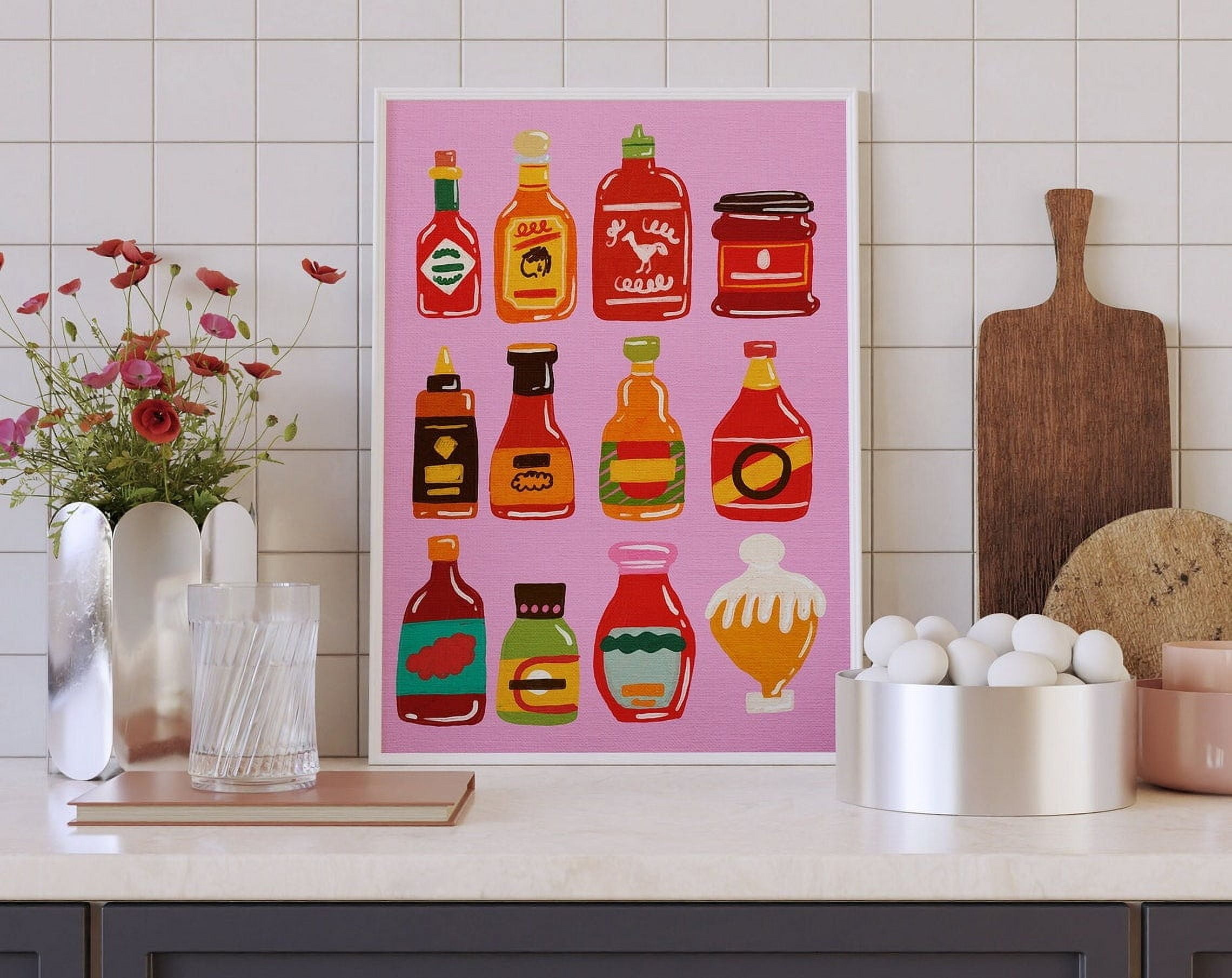 Assorted Hot Sauce Illustration Poster, Colorful Wall Art, Kitchen ...