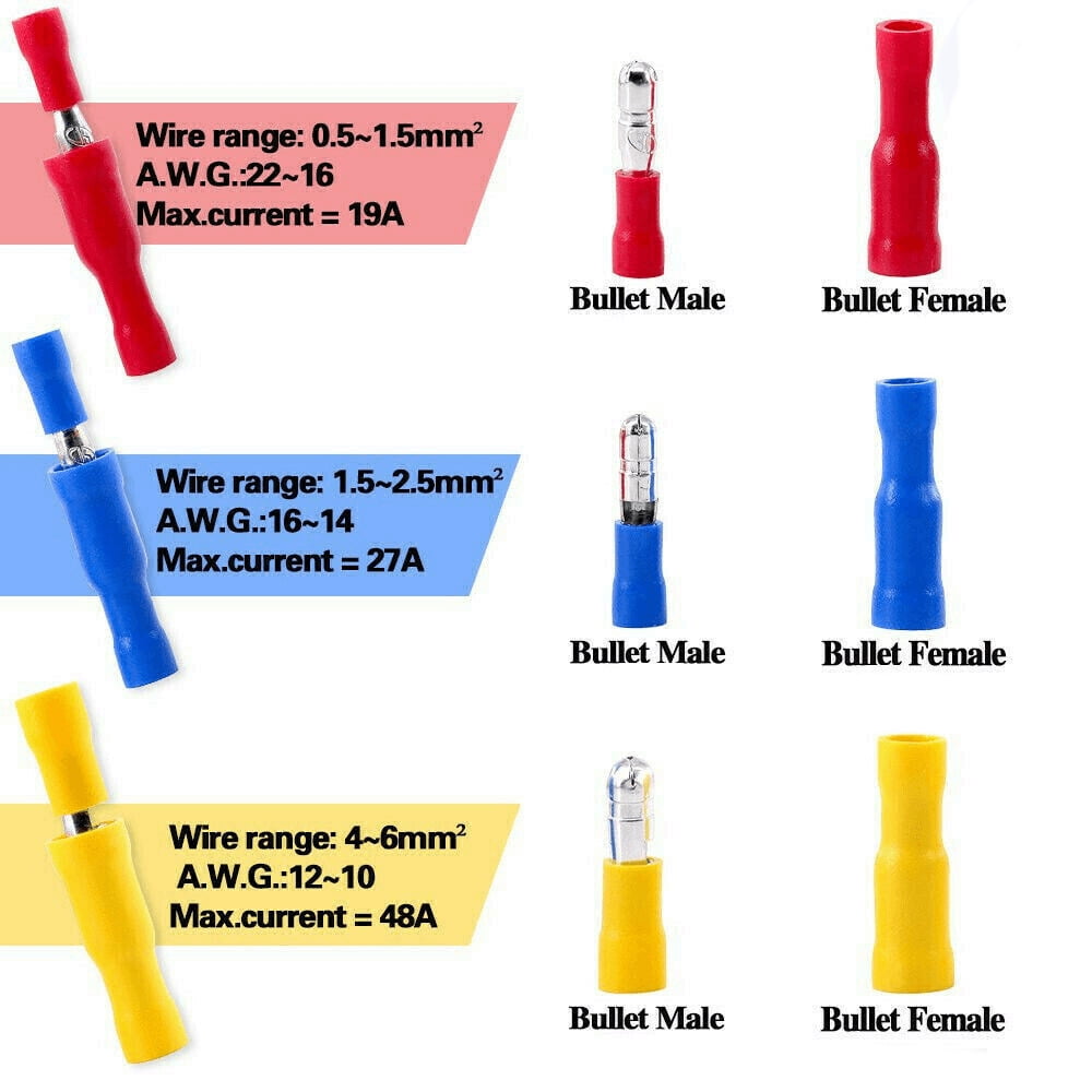Assorted Insulated Bullet Crimp Wire Connector 100 Pieces - Walmart.com