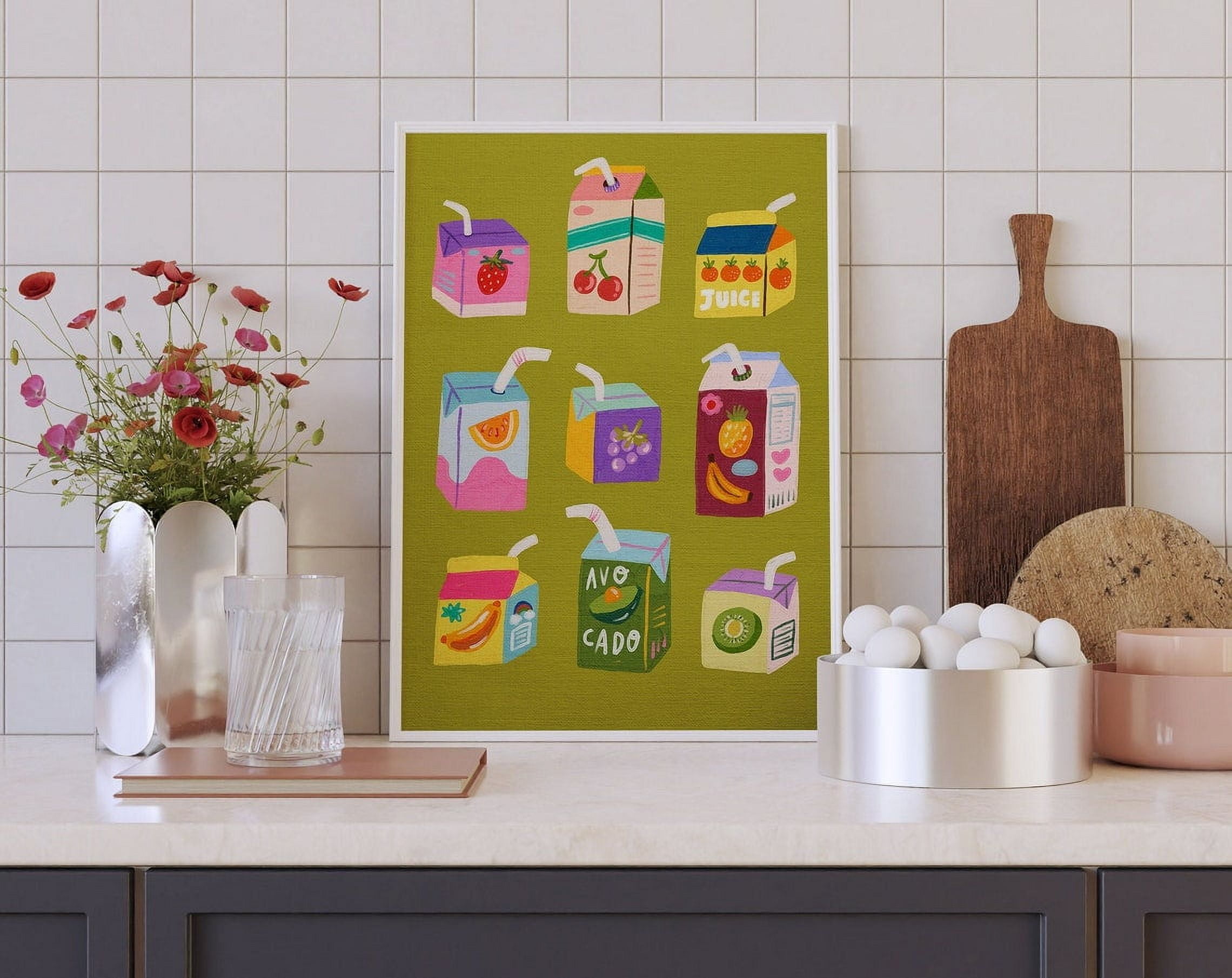 Assorted Juice Box Illustration Poster, Colorful Wall Art, Kitchen ...