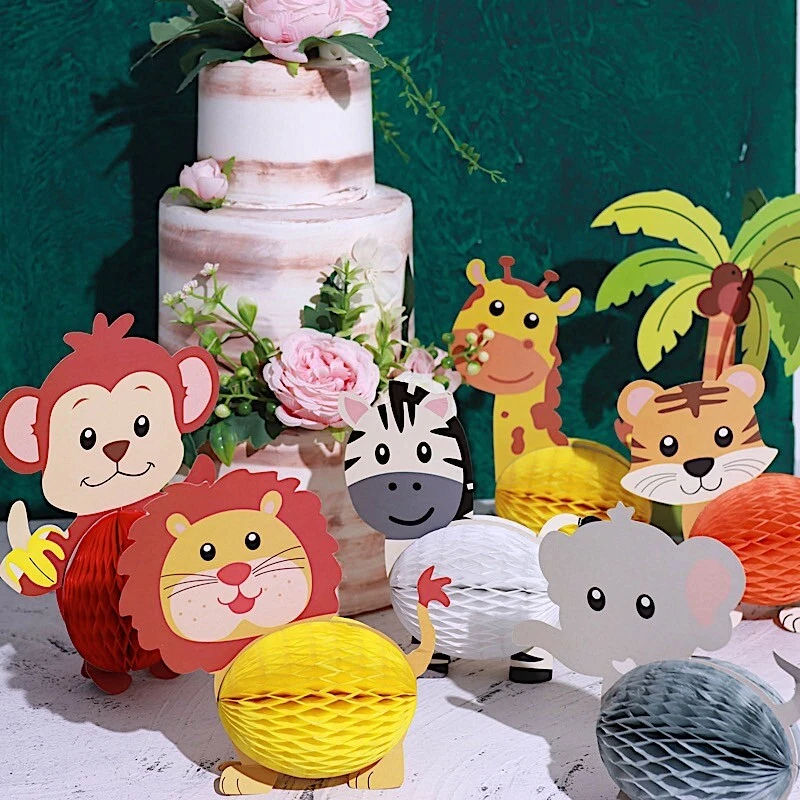 Assorted Jungle Safari Animal 3D Honeycomb Paper Decorations Set ...