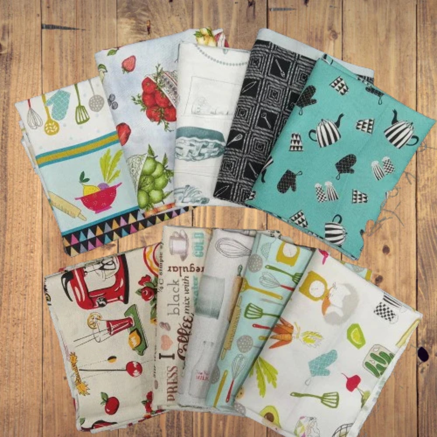 Assorted Kitchen Theme Cotton - 1/2 Yard Cuts - 10 Prints- Fabric ...