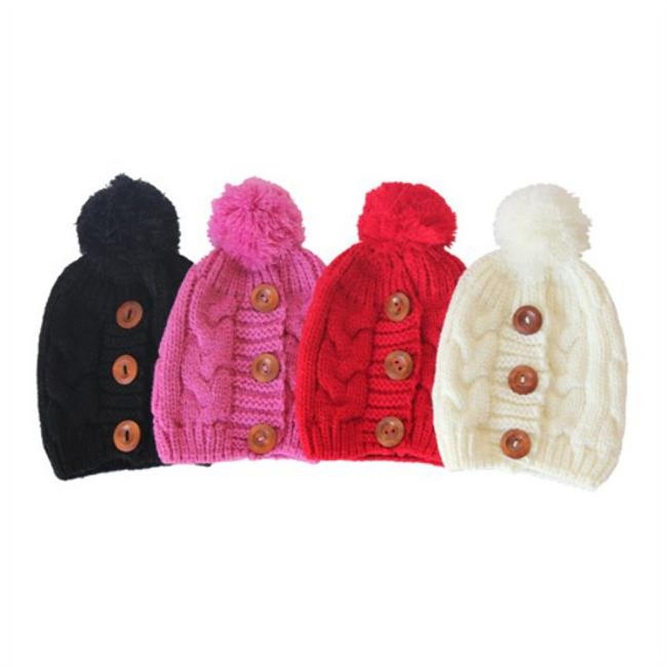 Assorted Knot Button Hat with Pom for Women, Assorted Color - One Size ...