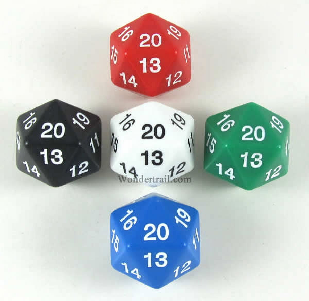 Assorted Opaque Countdown Dice with Numbers D20 30mm (1.18in) Pack of 5 ...