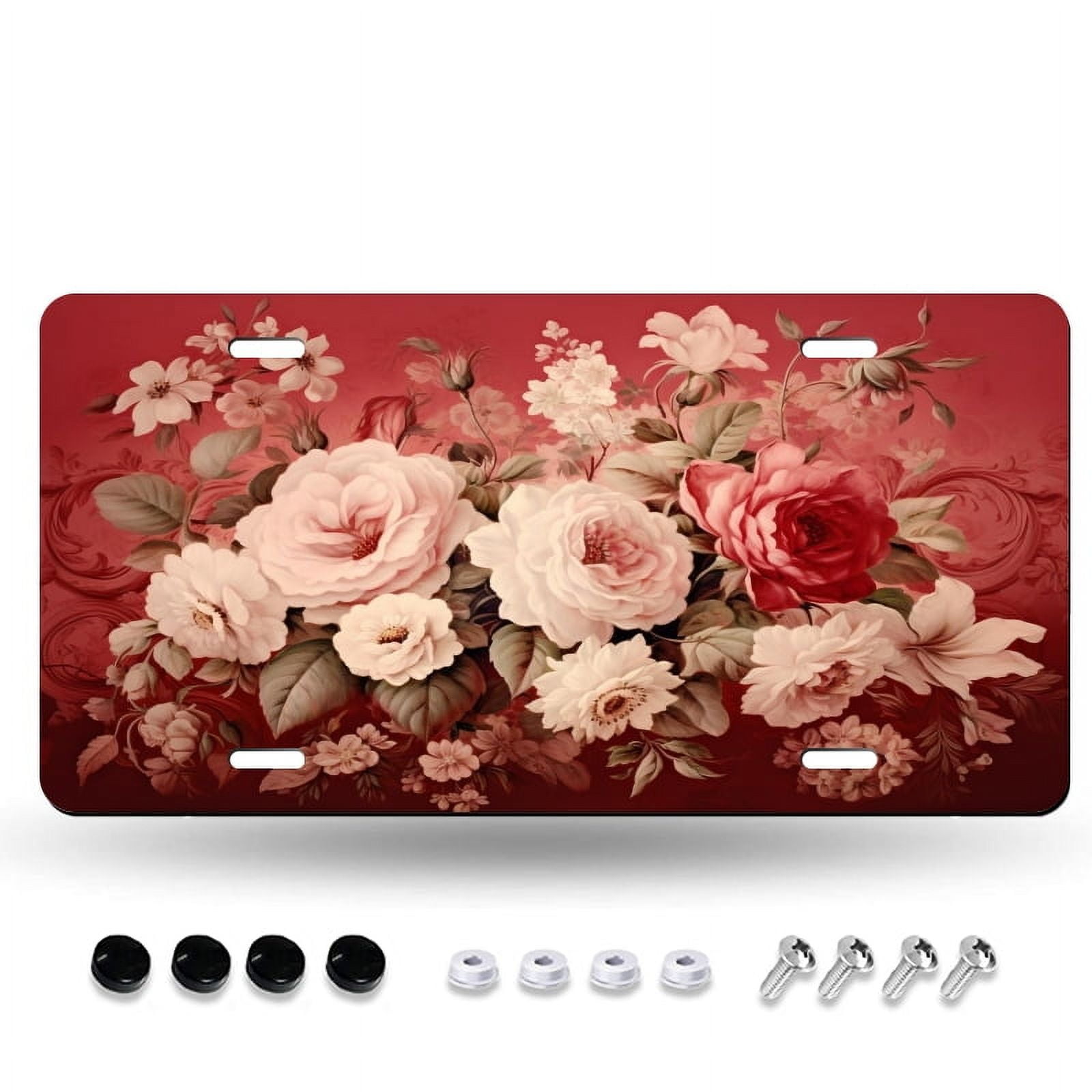 Assorted Pale - Colored Flowers on a Red Ornamental Background License ...