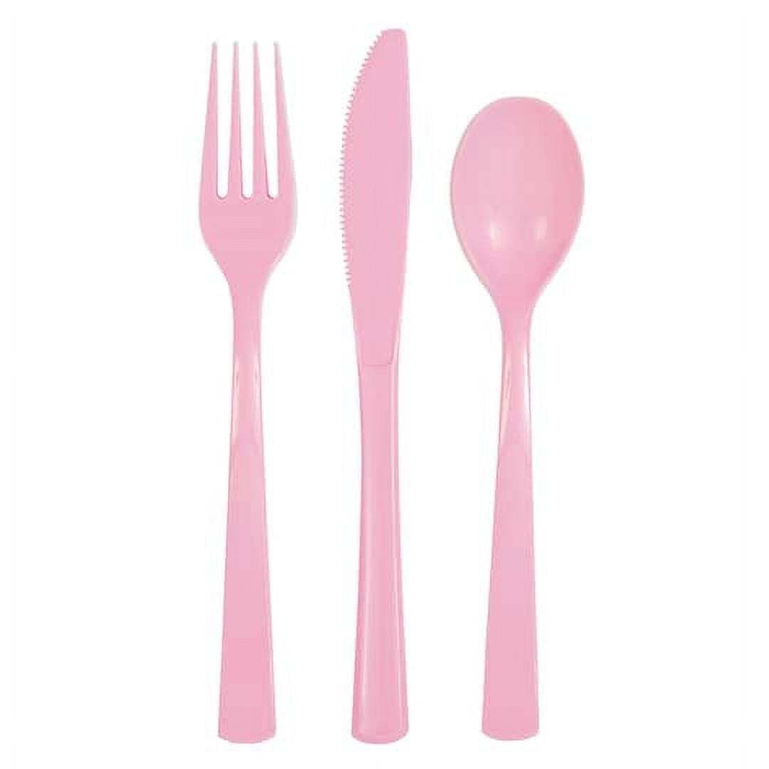 Assorted Plastic Cutlery Set for 6 Light Pink by Unique (Pack of 10 ...
