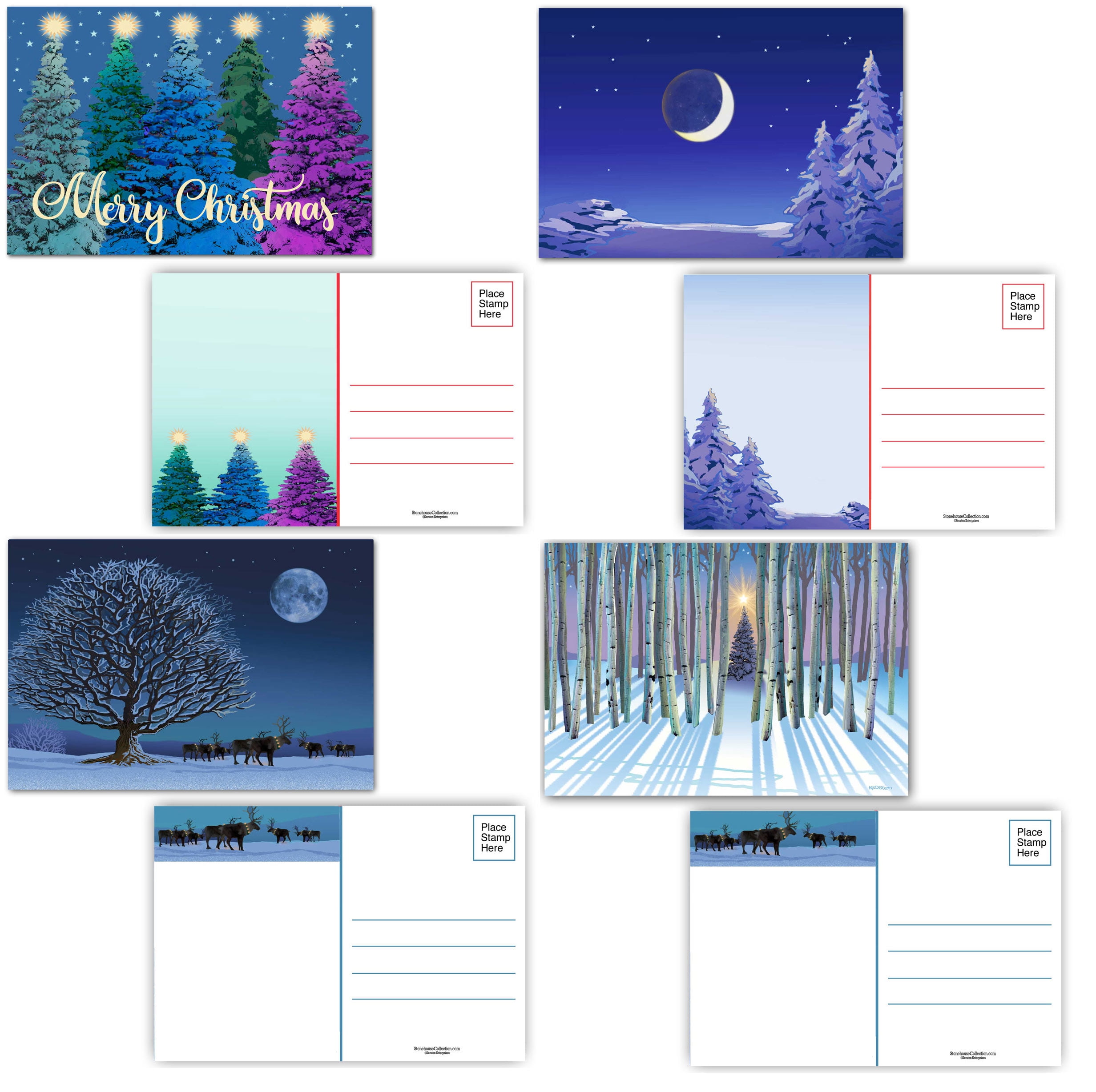 Assorted Pretty Forest Trees Christmas Postcards - 40 Holiday Postcards ...
