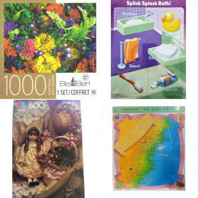 Assorted Puzzles 4 Pack Bundle: Big Ben "Summer Flowers" 1000 Piece ...