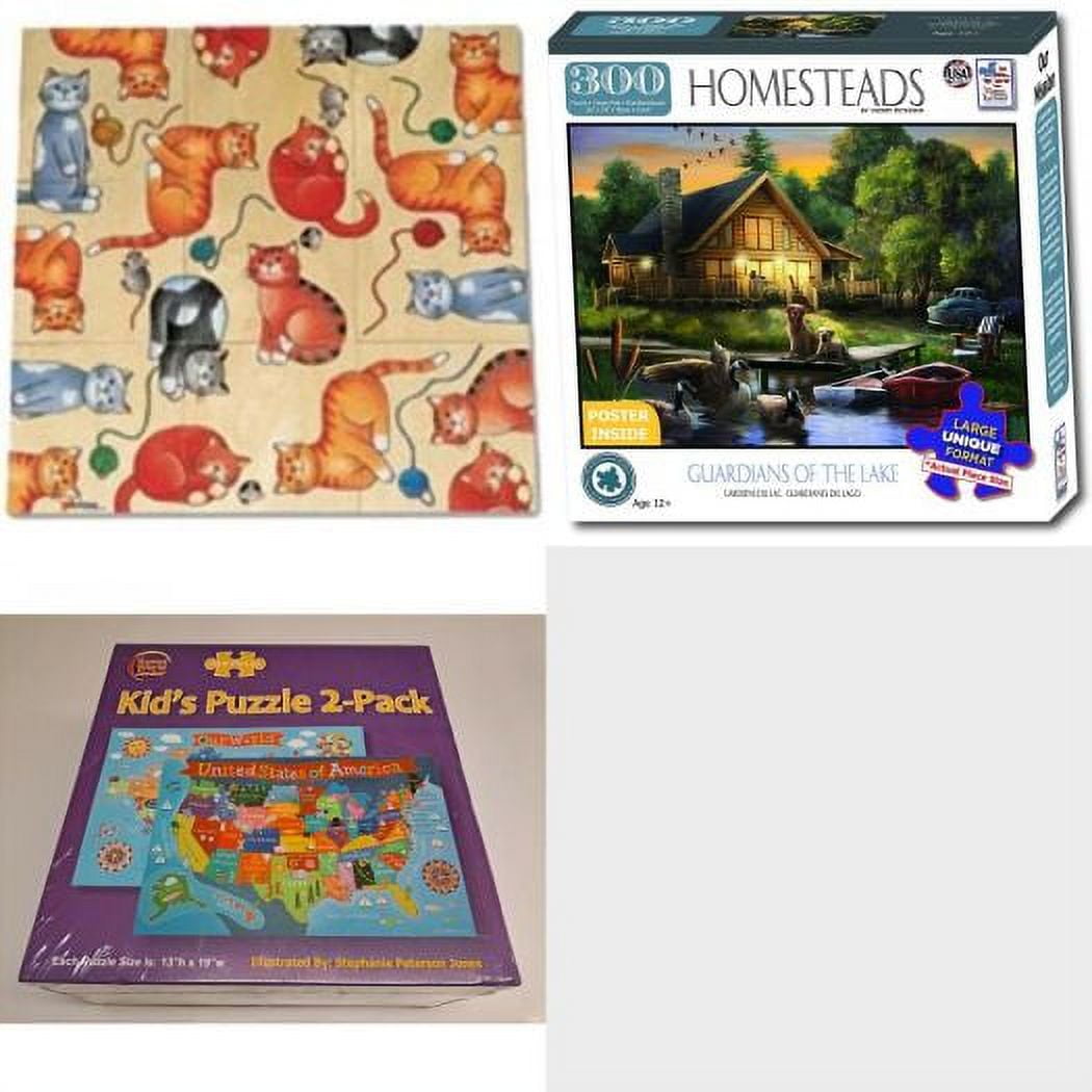 Assorted Puzzles 4 Pack Bundle: Chelona Pocket Puzzle Cats, The Jigsaw ...