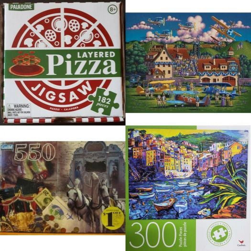 Assorted Puzzles 4 Pack Bundle: Paladone Layered Pizza 182 Piece Jigsaw ...
