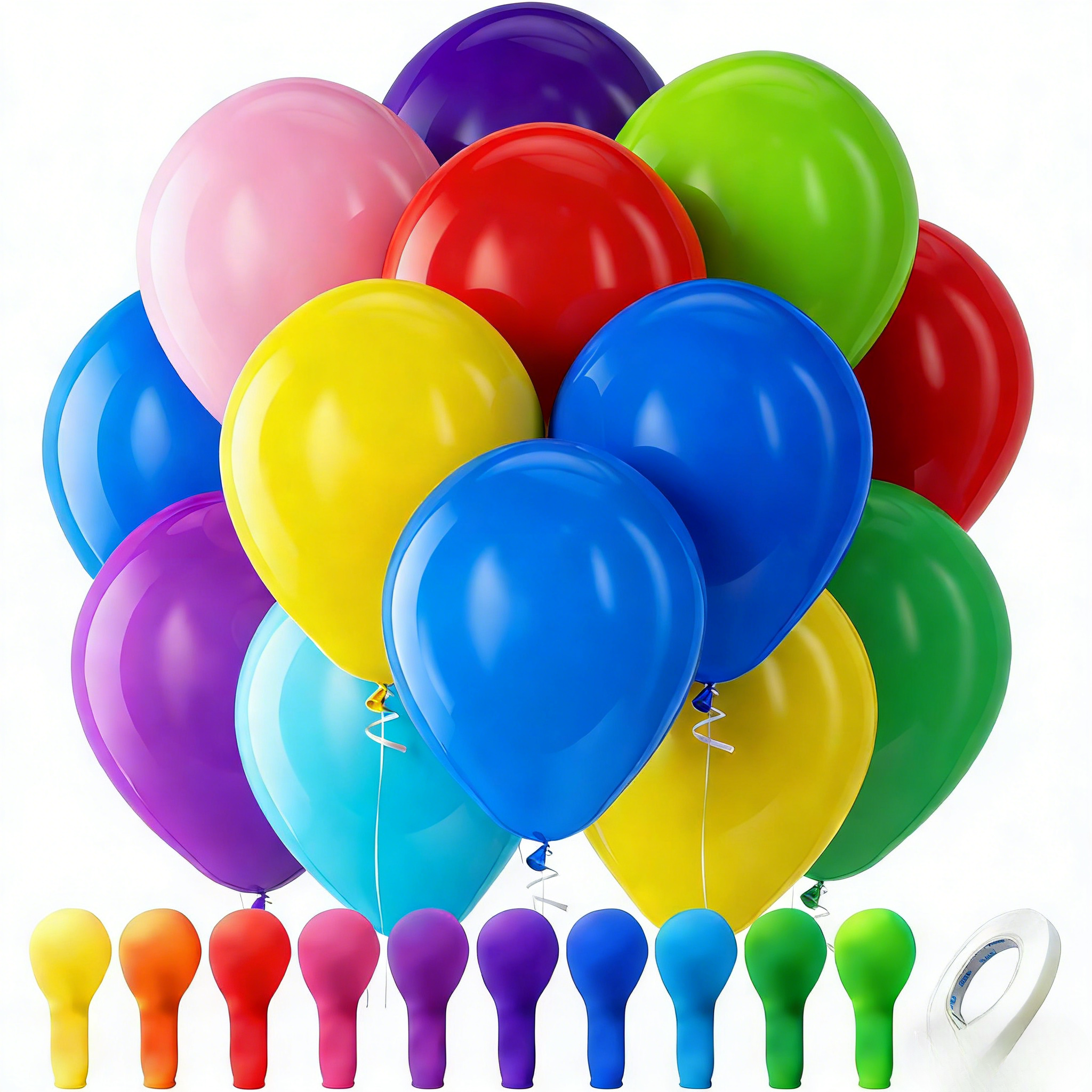 Assorted Rainbow Latex Balloons, 100 Pack 12 inch Round Helium Bright ...