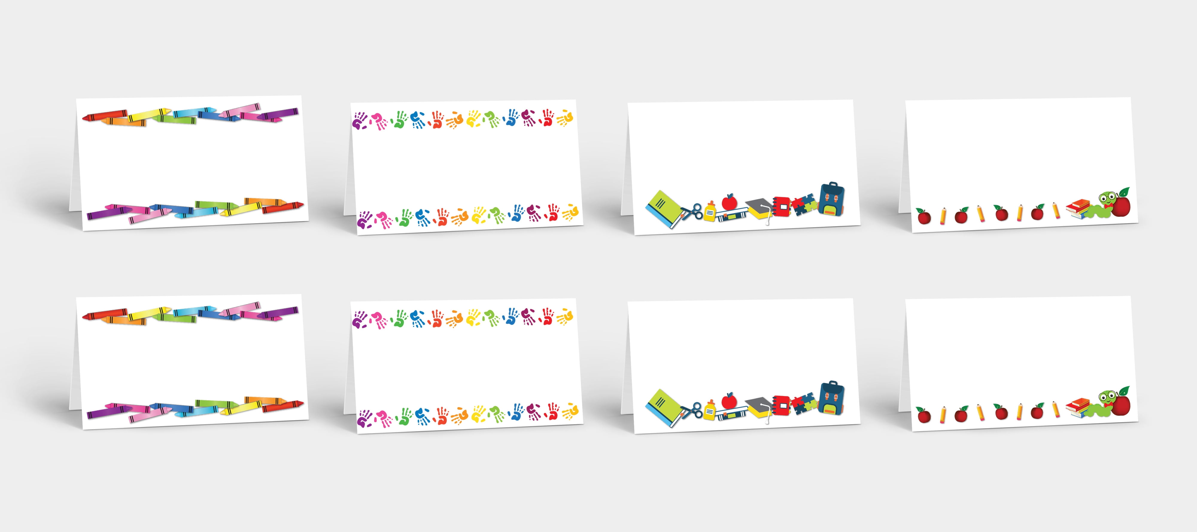 Assorted School Themed Table Tents - 3.5×4”- Unfolded, 3.5×2”- Folded ...