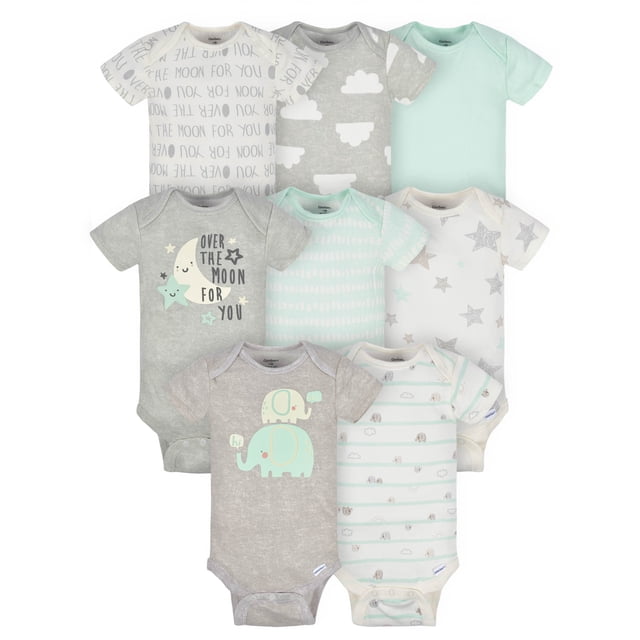 Assorted Short Sleeve Onesies Bodysuits, 8pk (Baby Boy or Baby Girl ...