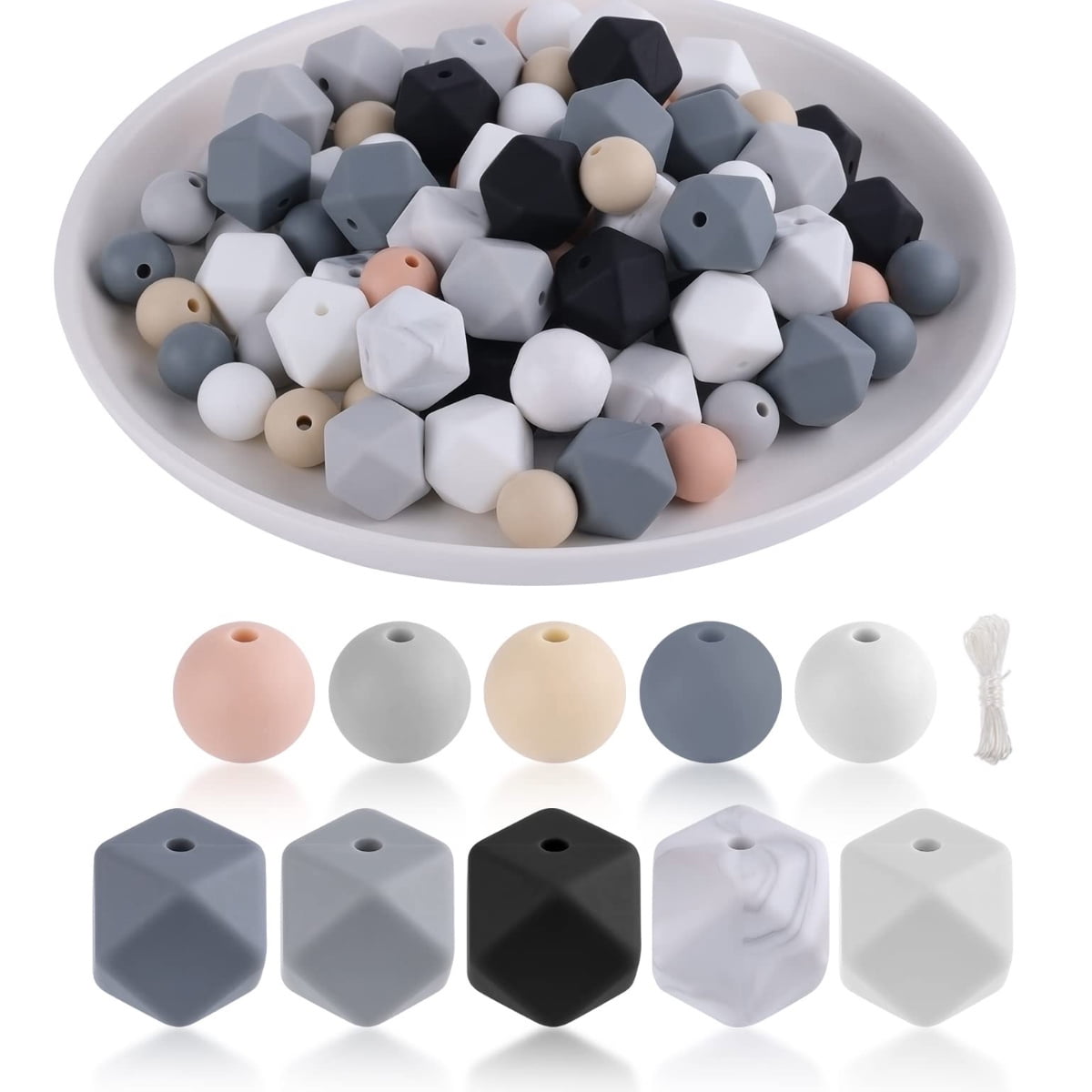 Assorted Silicone Beads, Hexagon Shape for Crafting, Loose Rubber ...