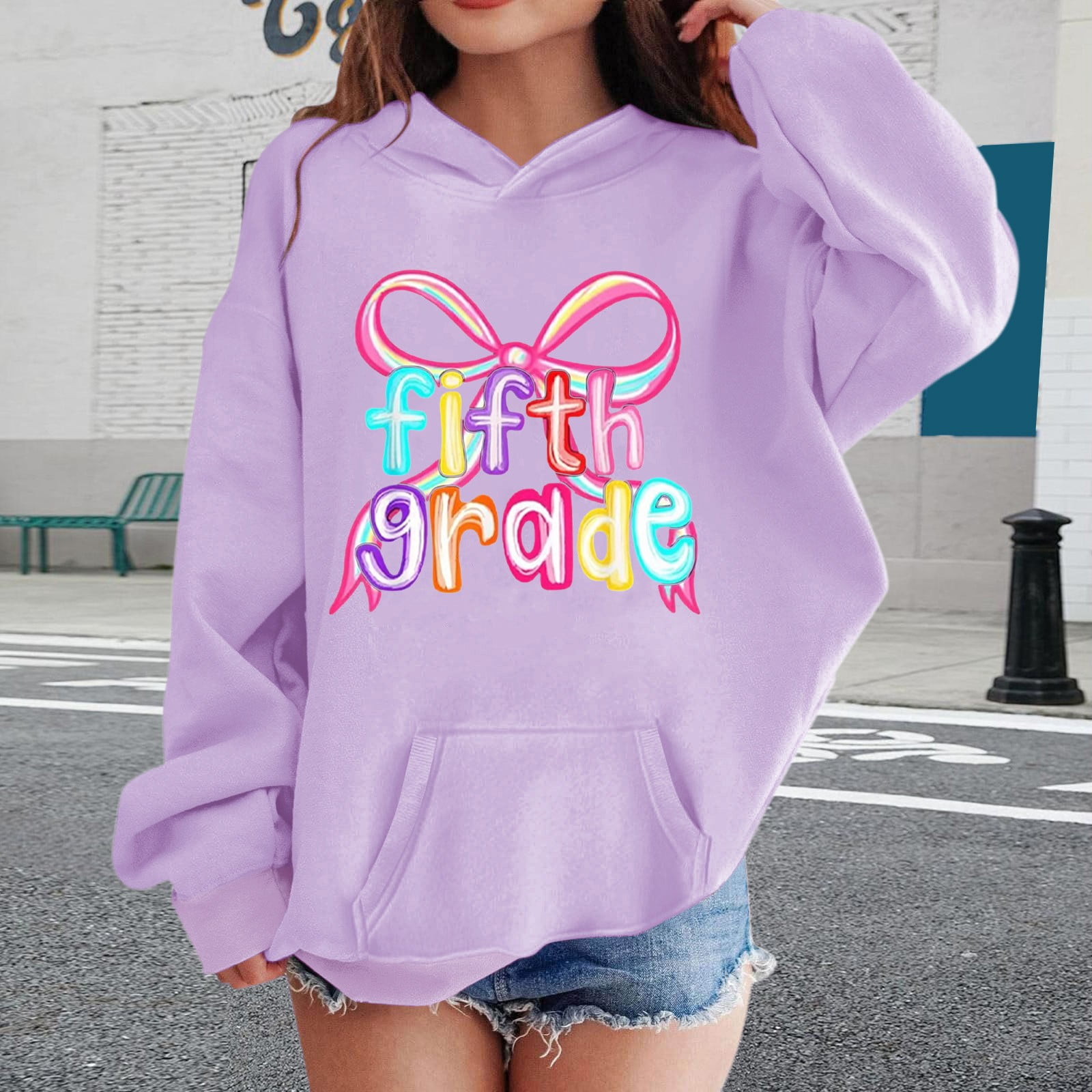 Assorted Solid Color Cute Fifth Grade Print Children Hoodie Elastic ...