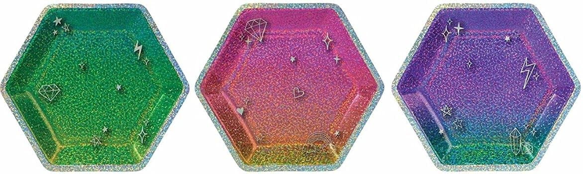 Assorted Sparkle Prismatic Hexagonal Plates, 7" - 8 Pcs. - Walmart.com