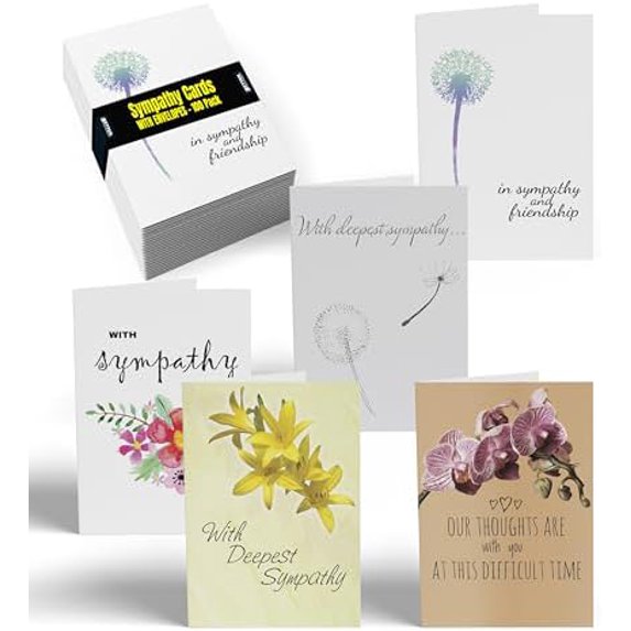Assorted Sympathy Cards, 100-Pack, 4 x 6 inch, 5 Cover Designs, Blank ...