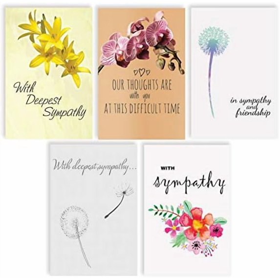 Assorted Sympathy Cards, 100-Pack, 4 x 6 inch, 5 Cover Designs, Blank ...