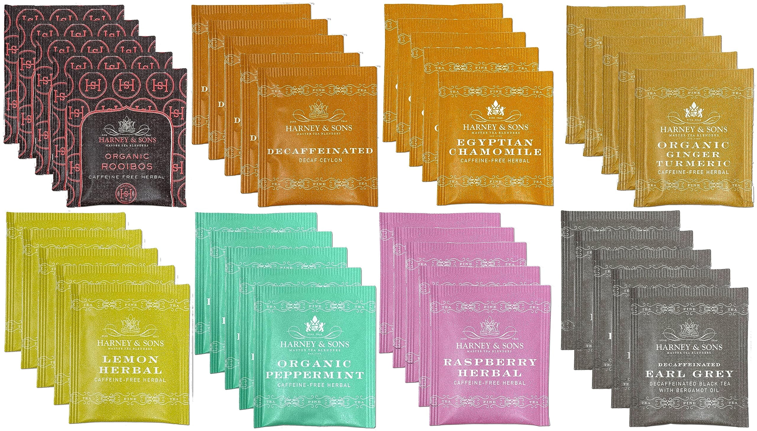 Assorted Tea Bag Sampler 40 Count - Harney Decaf Tea Bags, Herbal Tea ...