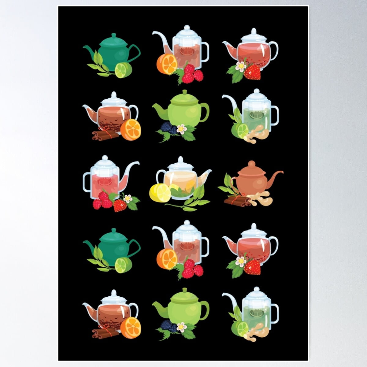 Assorted Tea Flavours And Teapots Poster Wall Art, Modern Wall Decor ...