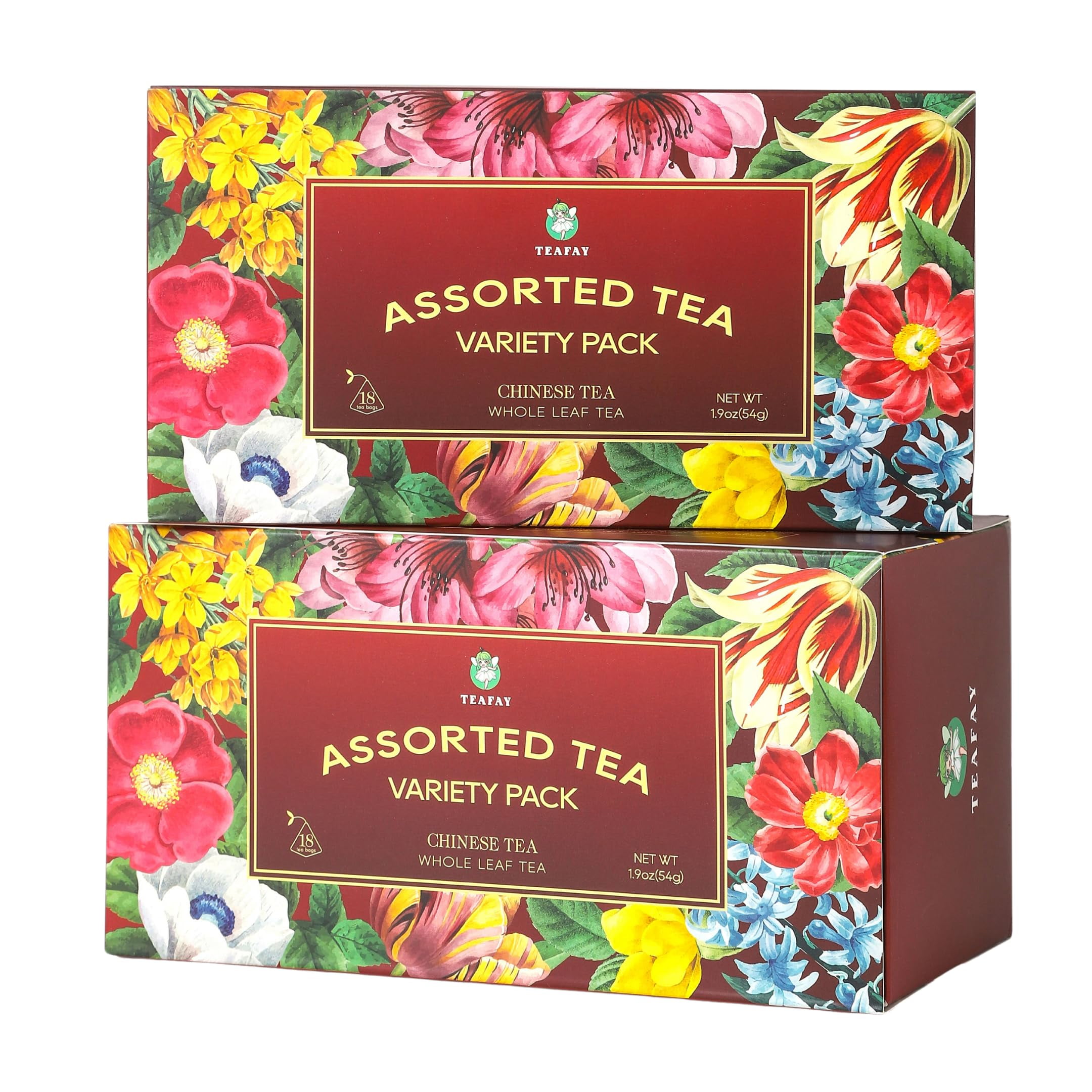 Assorted Tea Sampler - 9 Flavors, 18 Individually Wrapped Pyramid Tea ...