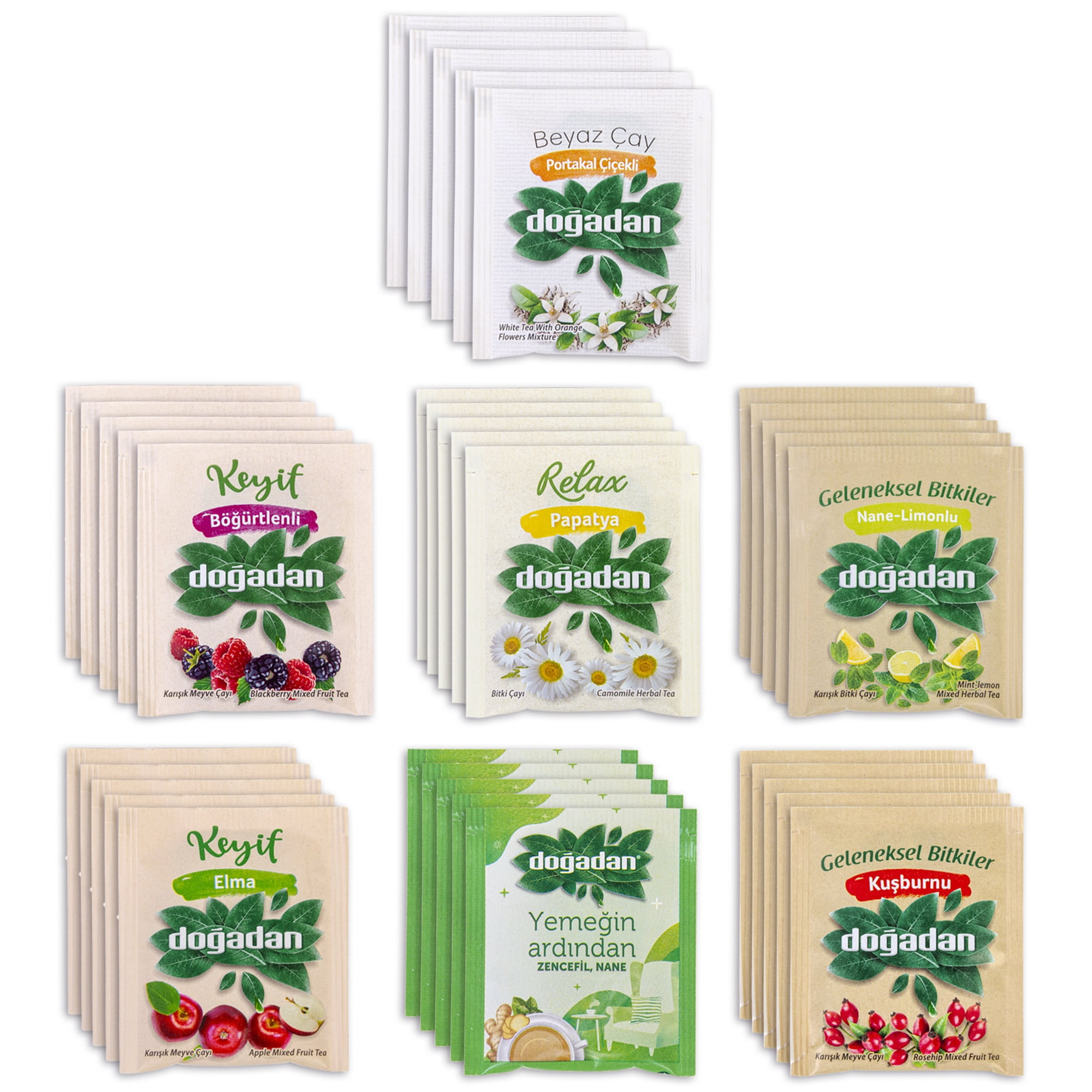 Assorted Turkish Tea Bags Sampler - Tea Gift Box 7 Flavors 35 Tea Bags ...