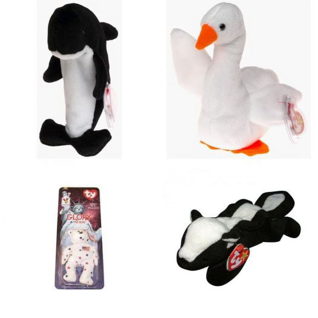 Assorted Ty Beanie Baby 4 Pack Bundle: Waves the Orca Whale, Gracie the ...