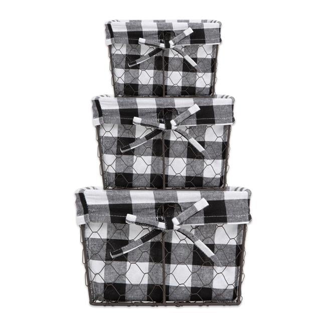 Assorted Vintage Grey Chicken Wire Black & White Check Liner Basket ...