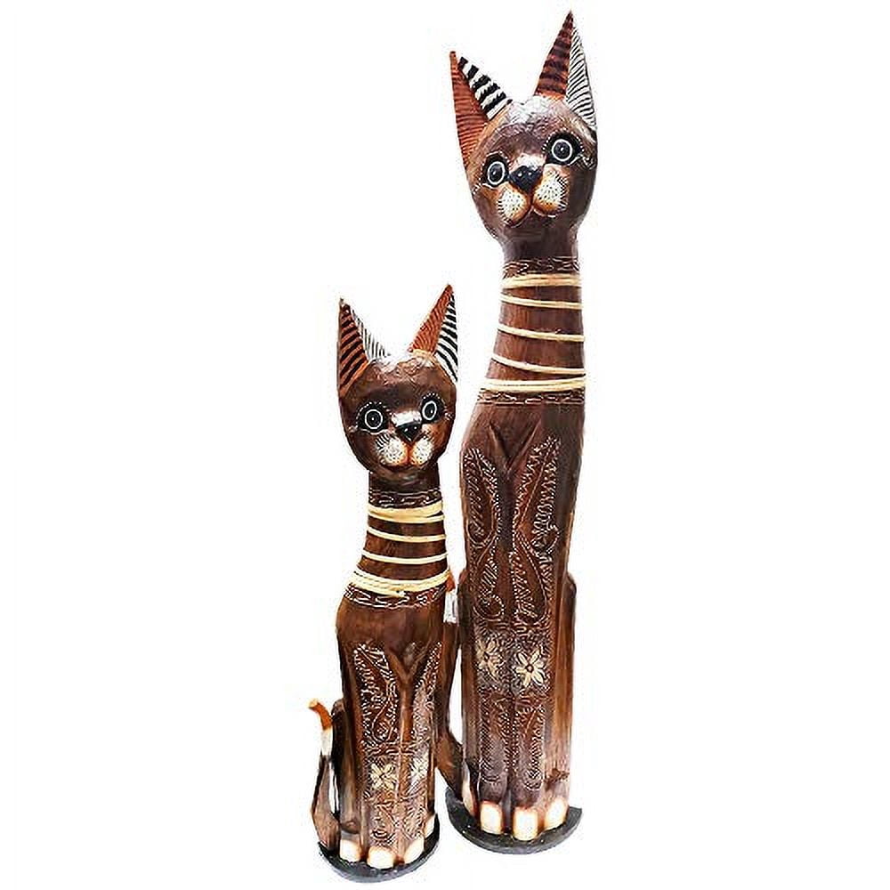 Assorted Wooden Cats with Varying Patterns (Rattan, Small & Medium: 24 ...