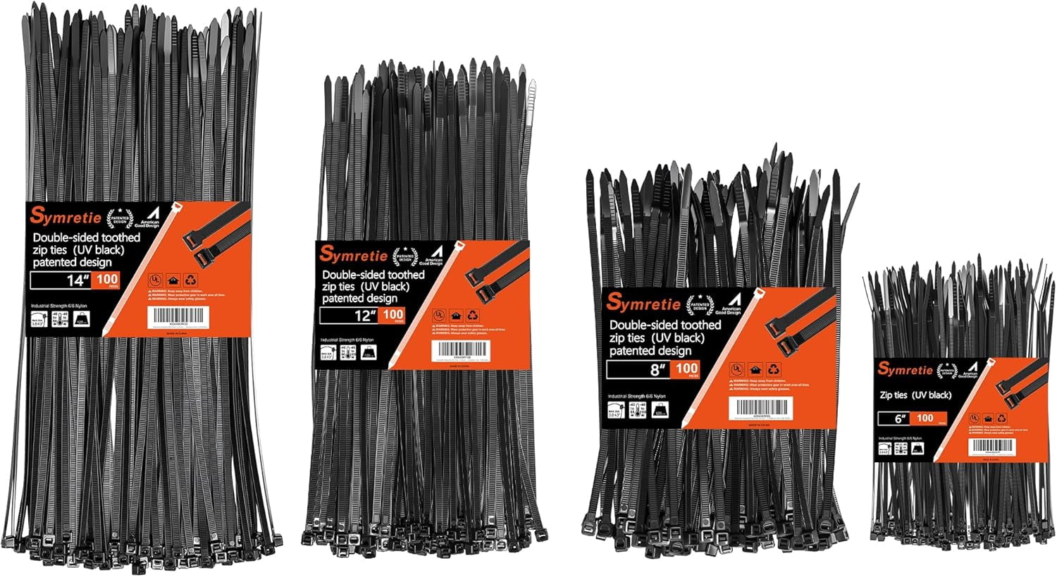 Assorted Zip Ties (400 Pack) - 6+8+12+14 Inch Double Sided Toothed, 100 ...