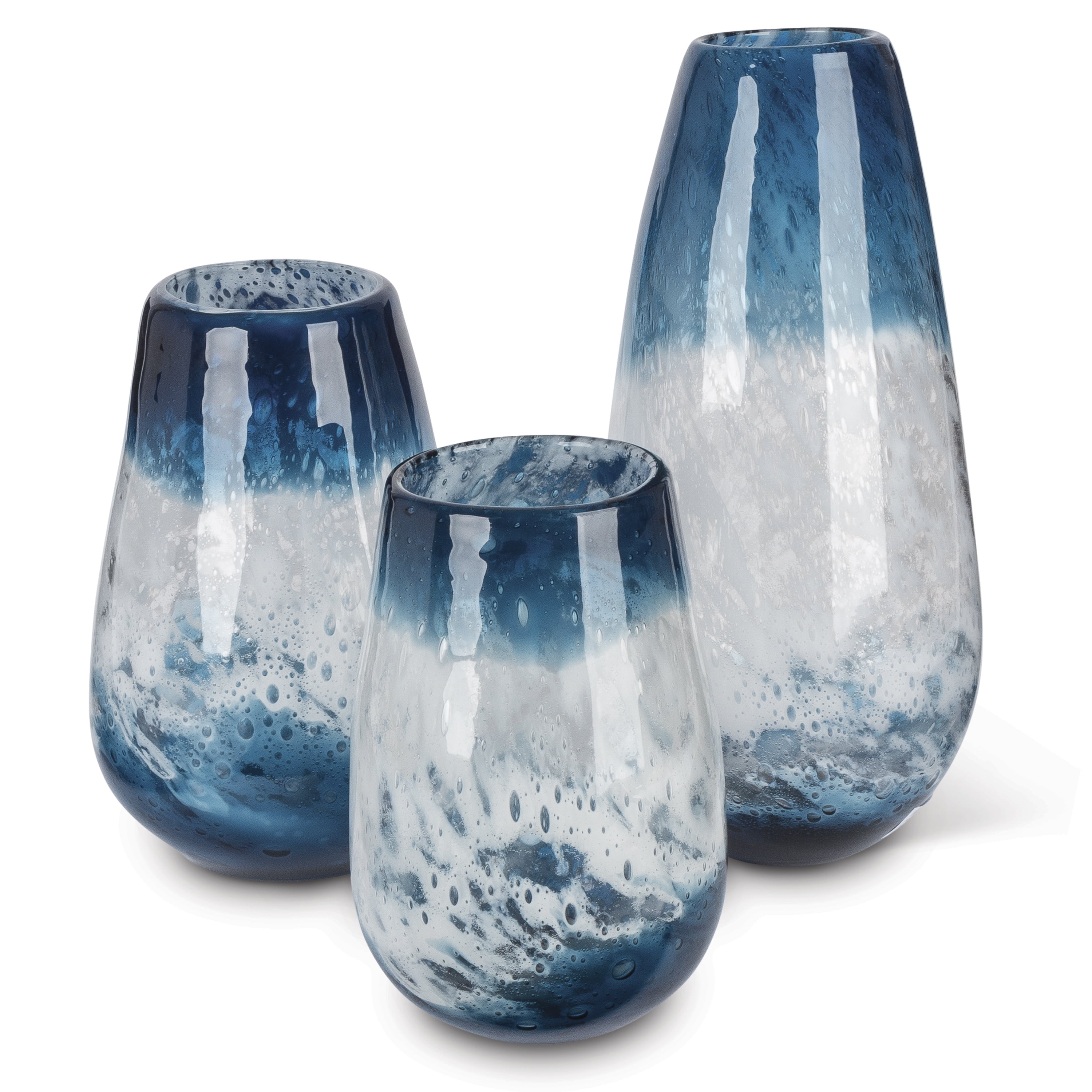Assorted-sized Artisanal Glass Vases in Milky White and Indigo Blue ...