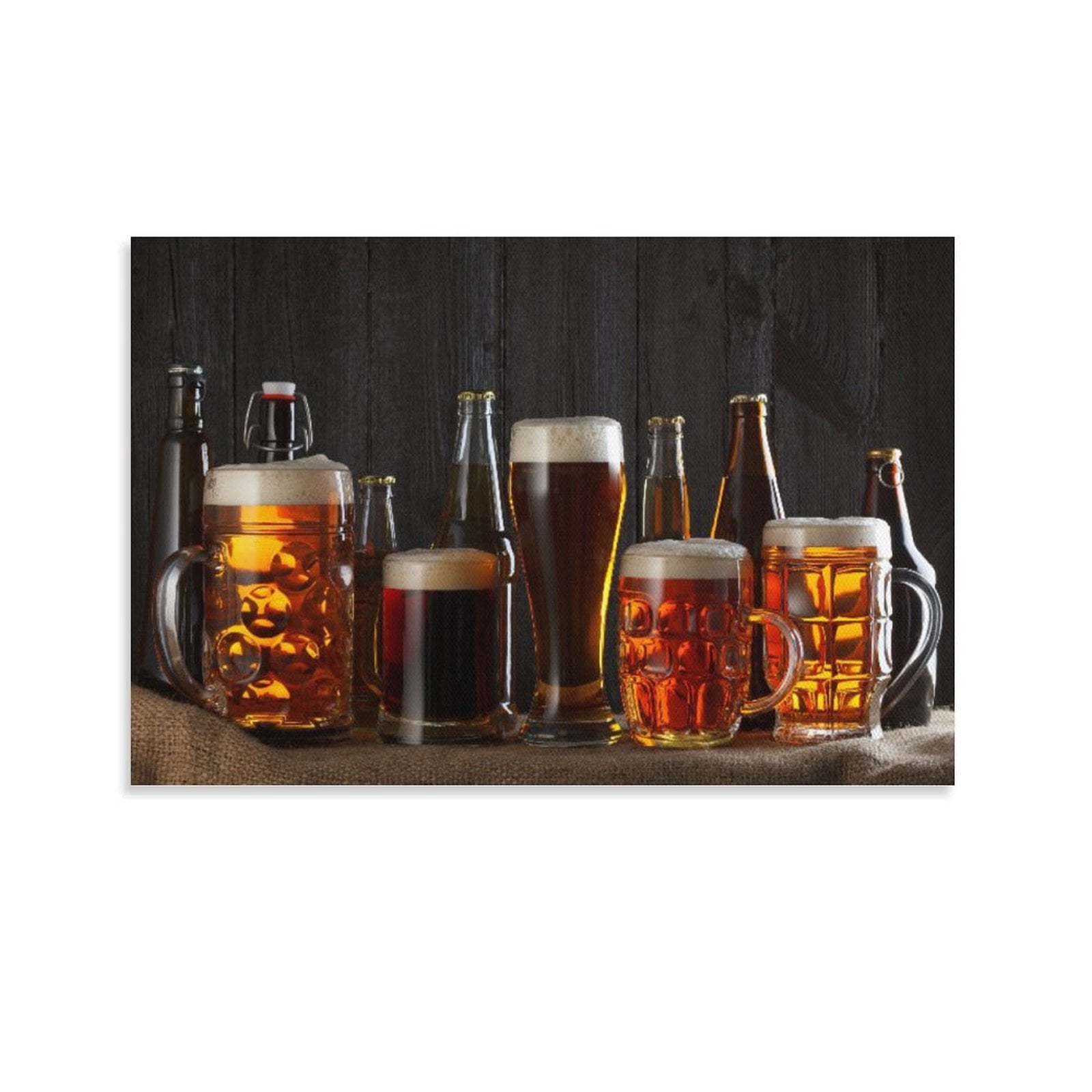 Assortment Of Beer Glasses On Table With Burlap Cloth Canvas Art Poster ...