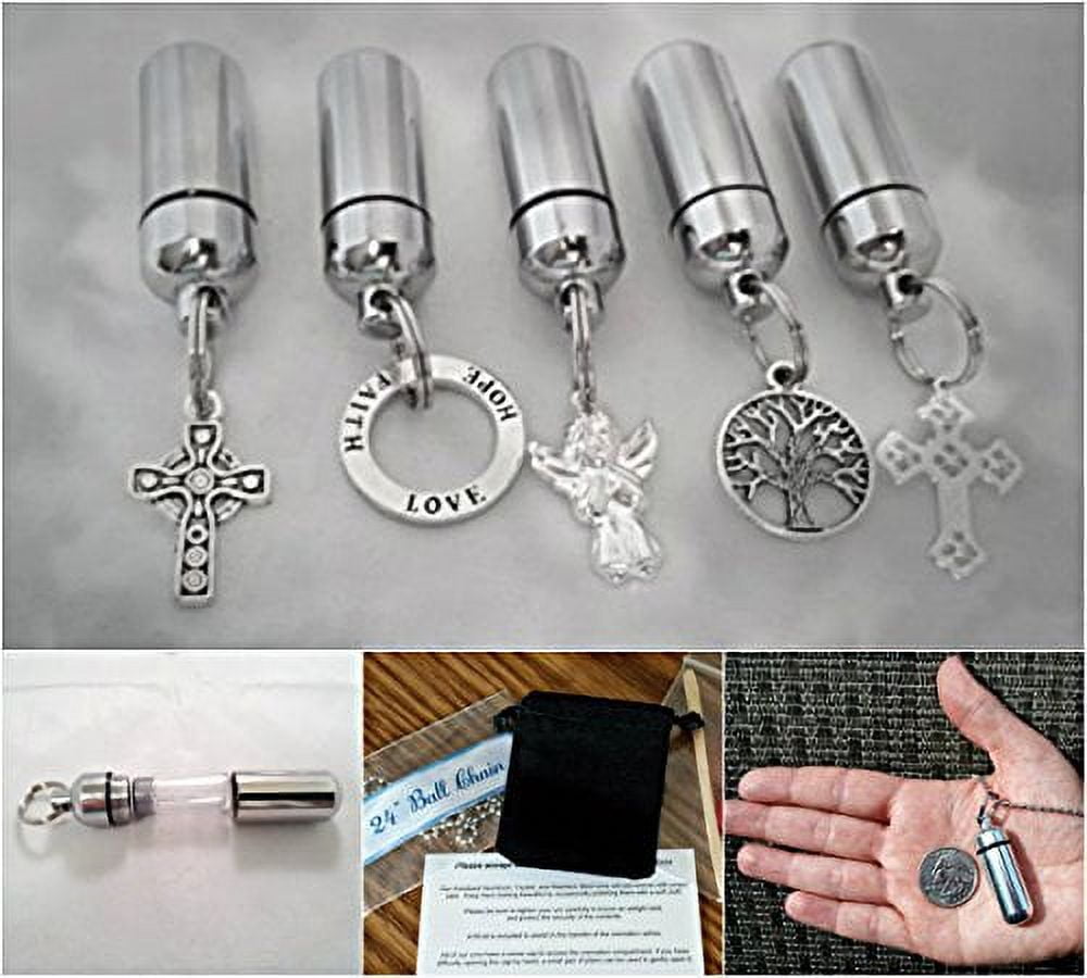 Assortment of FIVE Silver CREMATION URN Keepsakes with ENGRAVED Heart ...