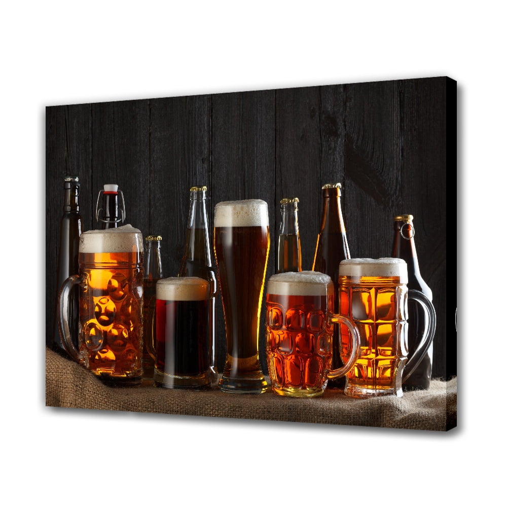 Assortment Of Beer Glasses On Table With Burlap Cloth Canvas Poster ...