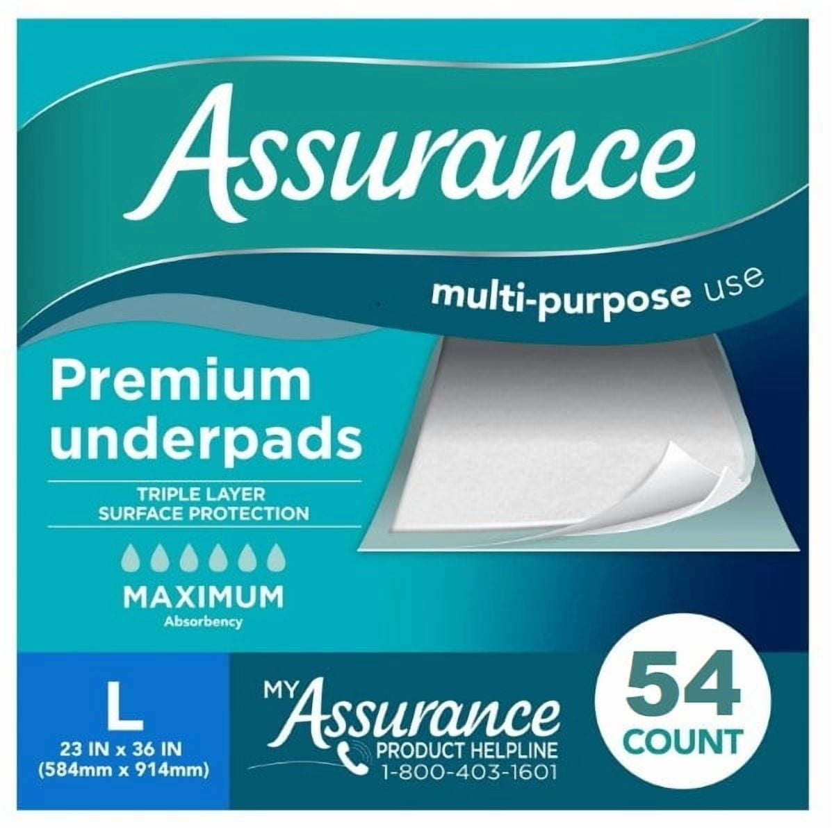 Assuranc Unisex Premium Underpad for Adults, L , Maximum Absorbency (54 ...